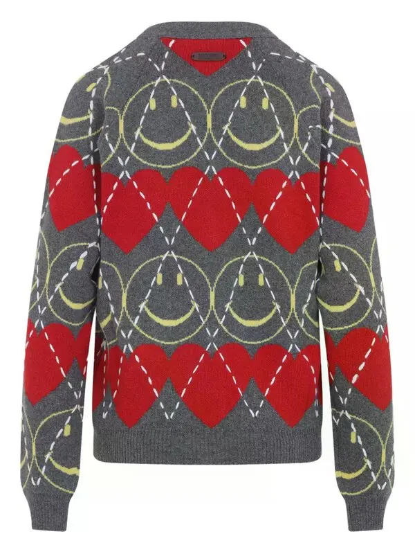 Moschino Smiley Heart Argyle Cardigan - Grey