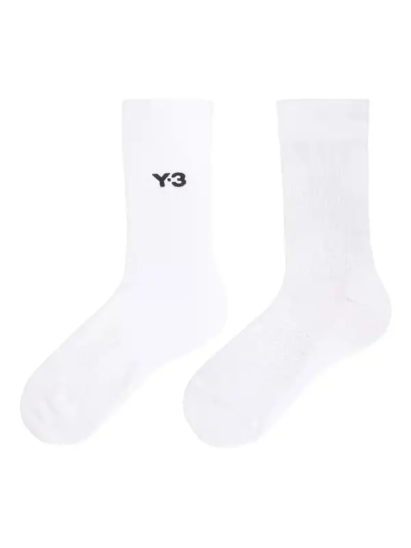 Y3 Logo-embroidered Ribbed Ankle Socks - White