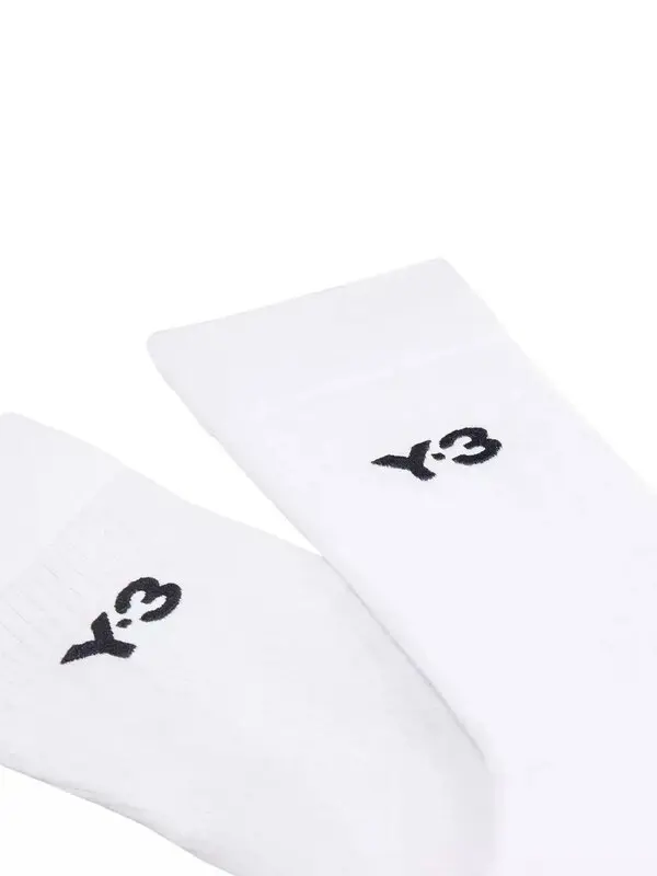 Y3 Logo-embroidered Ribbed Ankle Socks - White