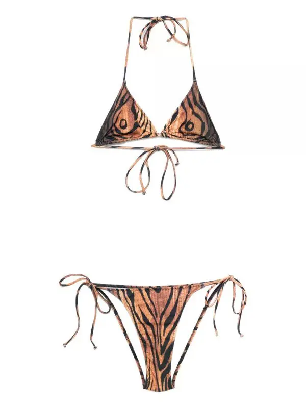 Jean Paul Gaultier Tiger-print Triangle Bikini - Brown