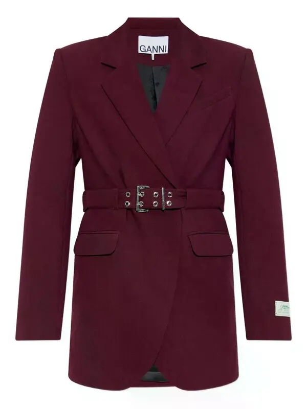 GANNI Belted-waist Blazer - Red