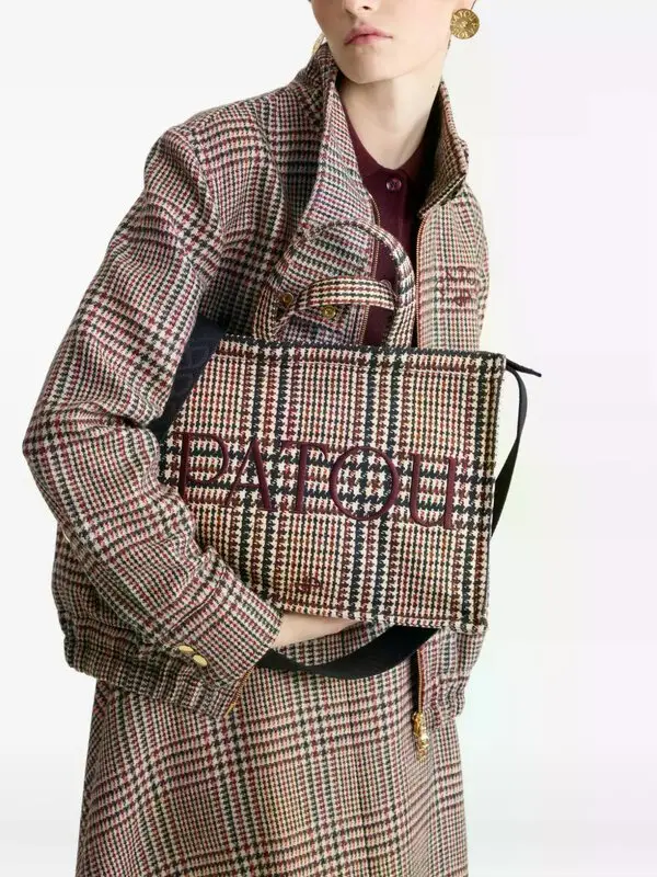 PATOU Logo-embroidered Check Tote Bag