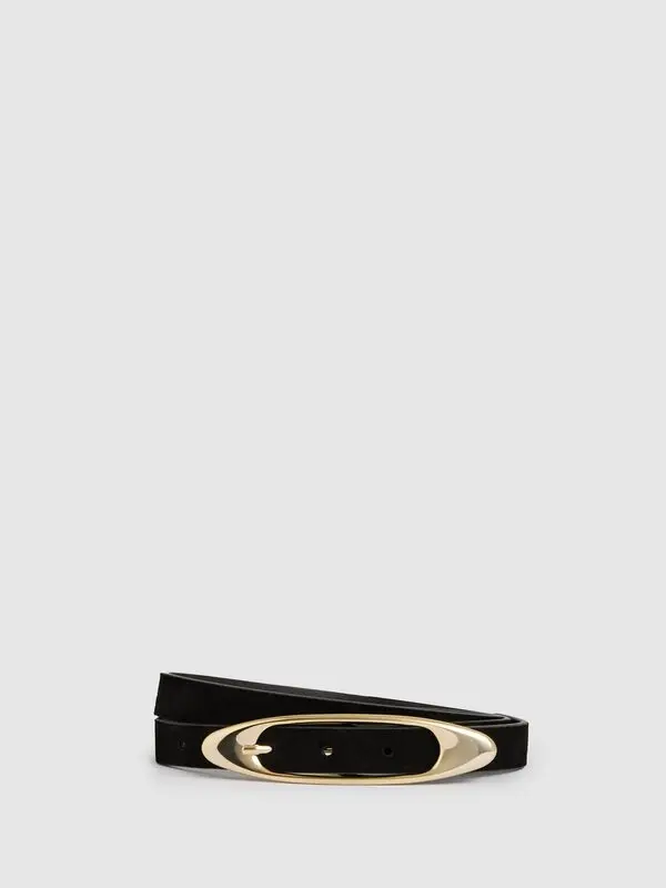 REISS Evelina Leather Oval-buckle Belt - Black