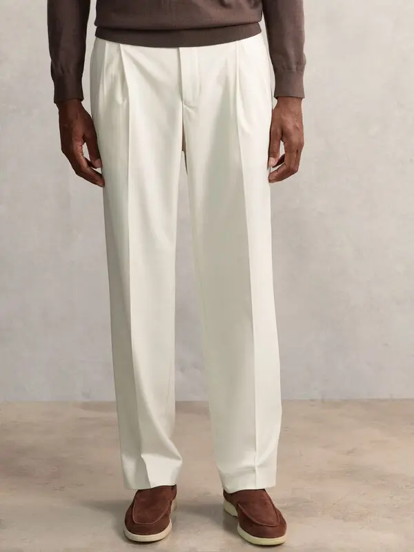 REISS Arden Wide Leg Pleated Drawstring Trousers - Ecru