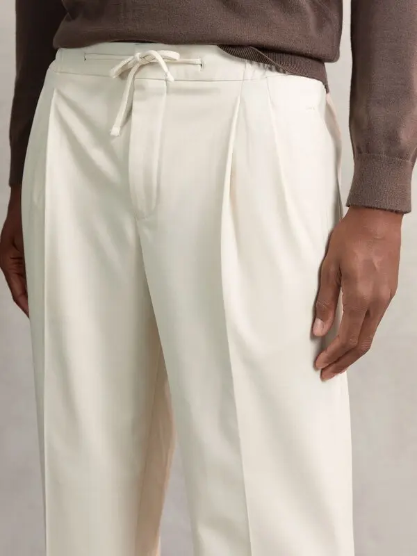 REISS Arden Wide Leg Pleated Drawstring Trousers - Ecru