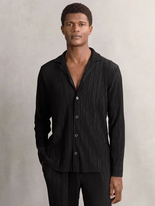 REISS Aubry Plissé Cuban-collar Long-sleeve Shirt