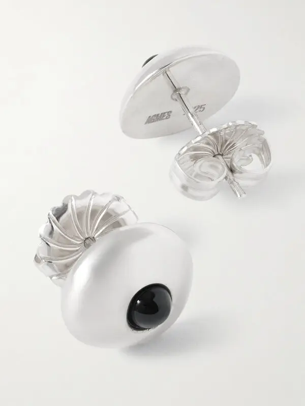 Agmes Large Doughnut Recycled Sterling Onyx Earrings