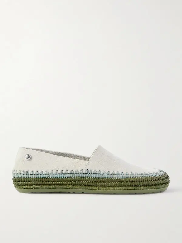 Loewe Rio Raffia-trimmed Suede Espadrilles - Gray