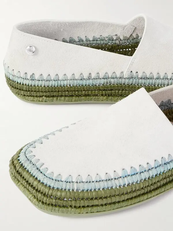 Loewe Rio Raffia-trimmed Suede Espadrilles - Gray