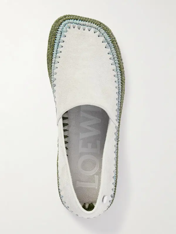 Loewe Rio Raffia-trimmed Suede Espadrilles - Gray