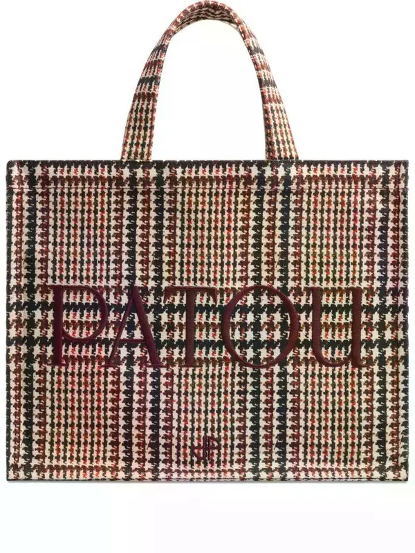 PATOU Logo-embroidered Check Tote Bag - Brown