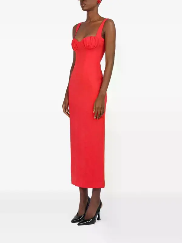 ROWEN ROSE Gathered Detail Sleeveless Midi Dress - Red