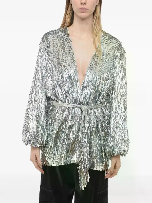 Retrofete Sequin-Embellished Belted Mini Dress - Silver | Editorialist