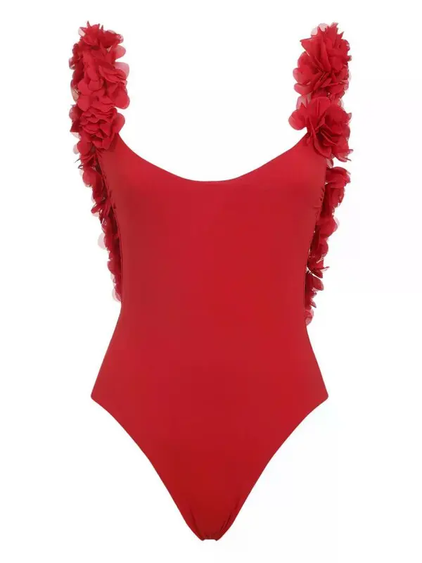 LA REVECHE Flower-embellished One-piece Swimsuit - Red