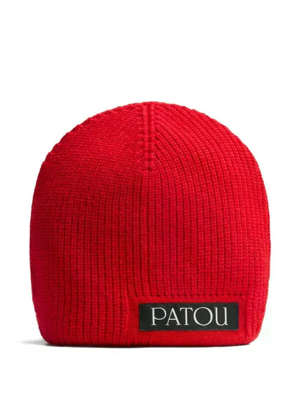 PATOU Logo-tag Wool Beanie - Red