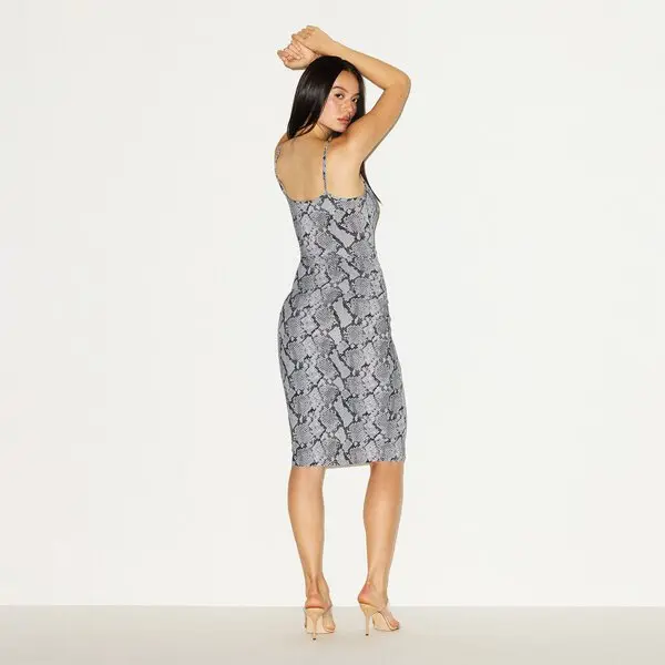 SKIMS Cling Matte Midi Dress - Chrome Snakeskin Print