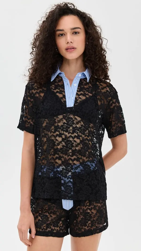 Lioness Cobain Lace Polo - Onyx