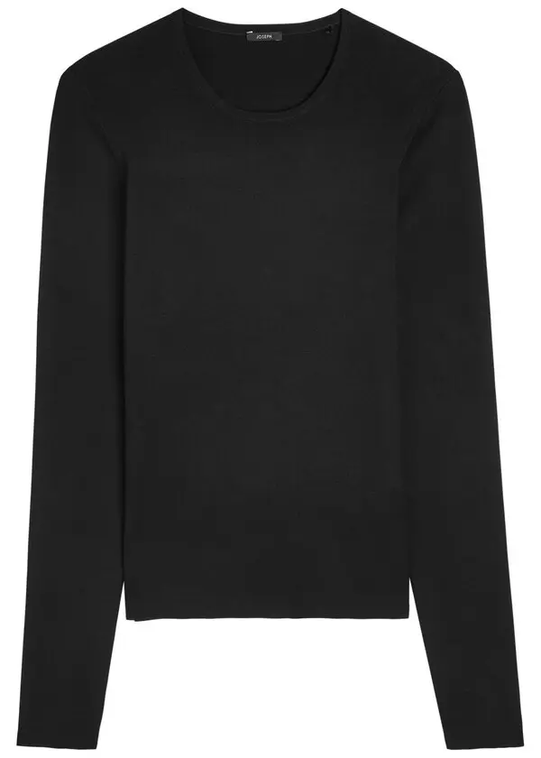 JOSEPH Stretch-silk Knit Top With Ribbed Trims - Black