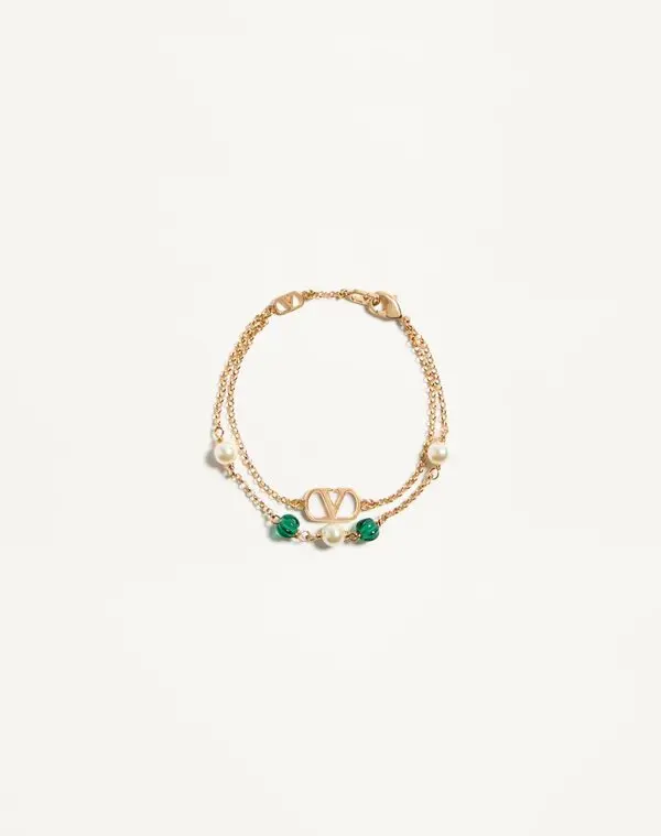 Valentino Garavani Vlogo Signature Metal, Pearl, And Knurled Glass Bracelet - Gold