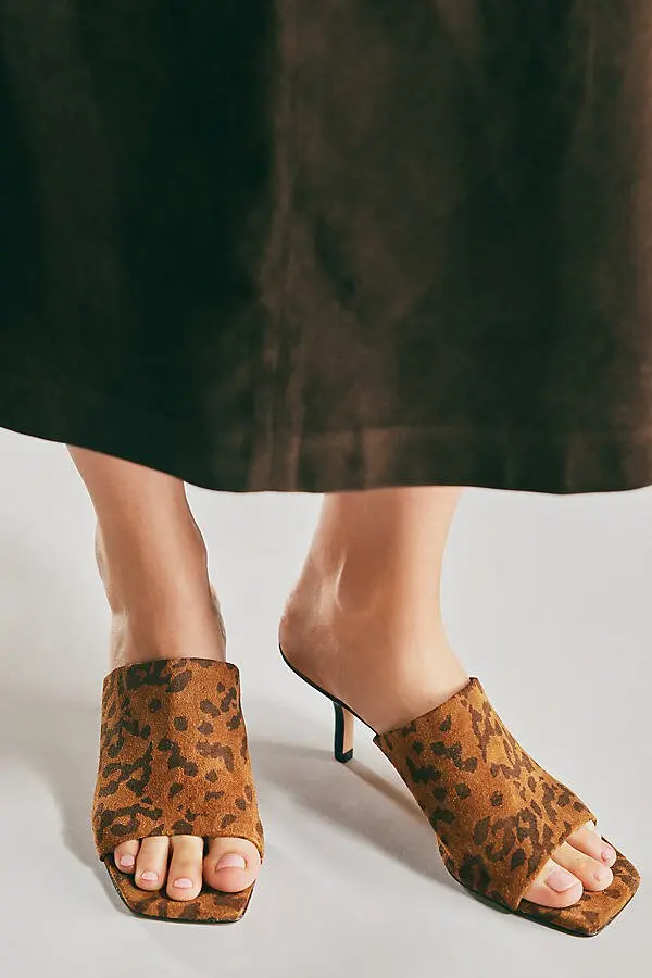 Anthropologie Square-toe Heeled Mules - Cheetah Suede