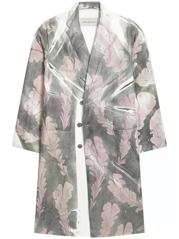 Dries Van Noten Printed Double-breasted Coat - Grey