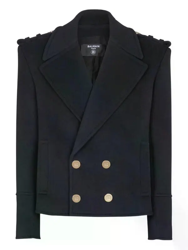 Balmain Cropped Reefer Jacket - Blue