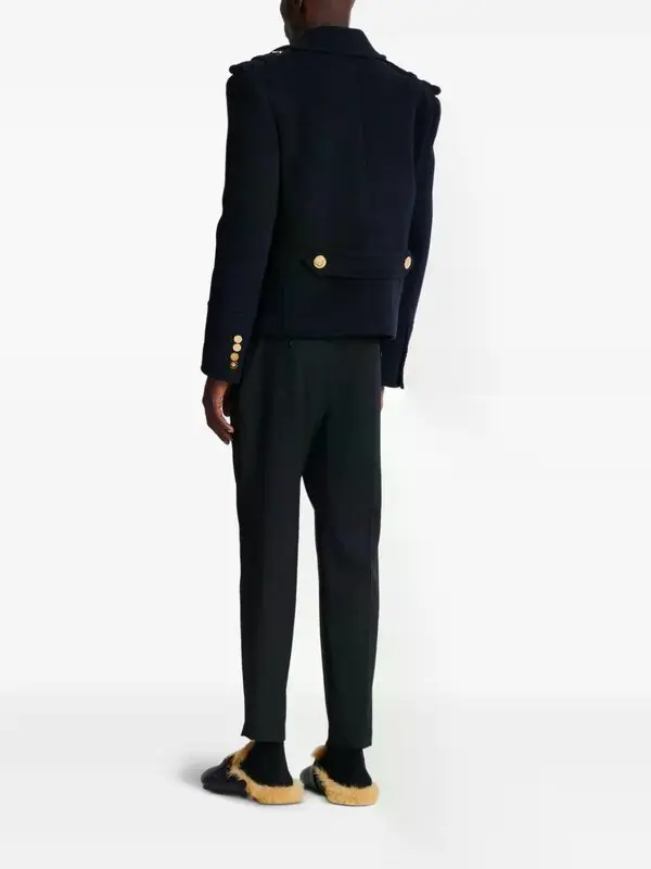Balmain Cropped Reefer Jacket - Blue
