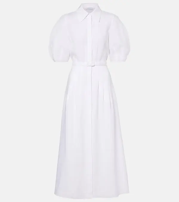 Gabriela Hearst Maude Belted Linen Shirt Dress - White