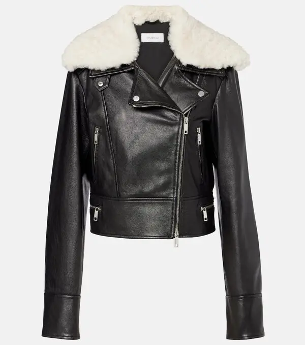 Sportmax Shearling-trimmed Leather Jacket - Black