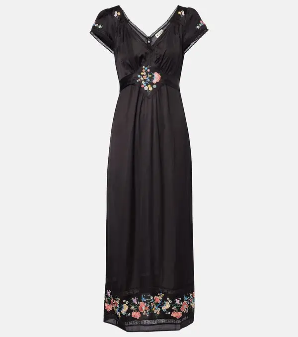 Rixo Carey Floral Satin Maxi Dress - Black