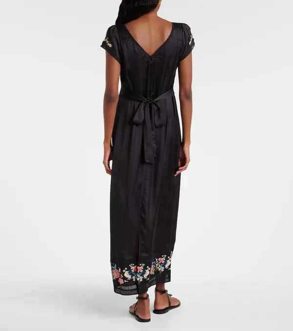 Rixo Carey Floral Satin Maxi Dress - Black