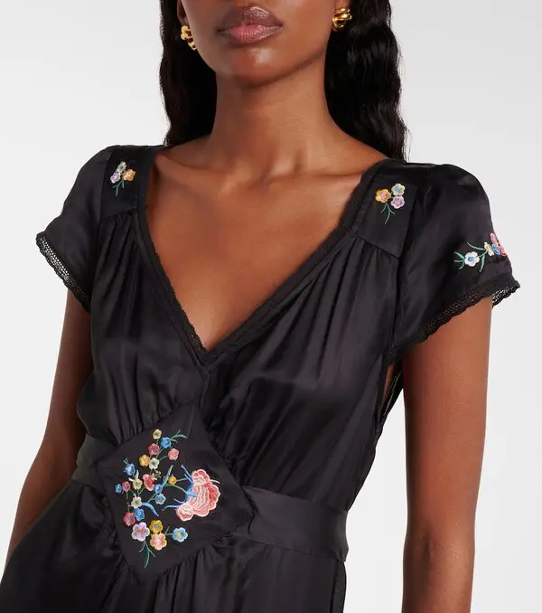 Rixo Carey Floral Satin Maxi Dress - Black