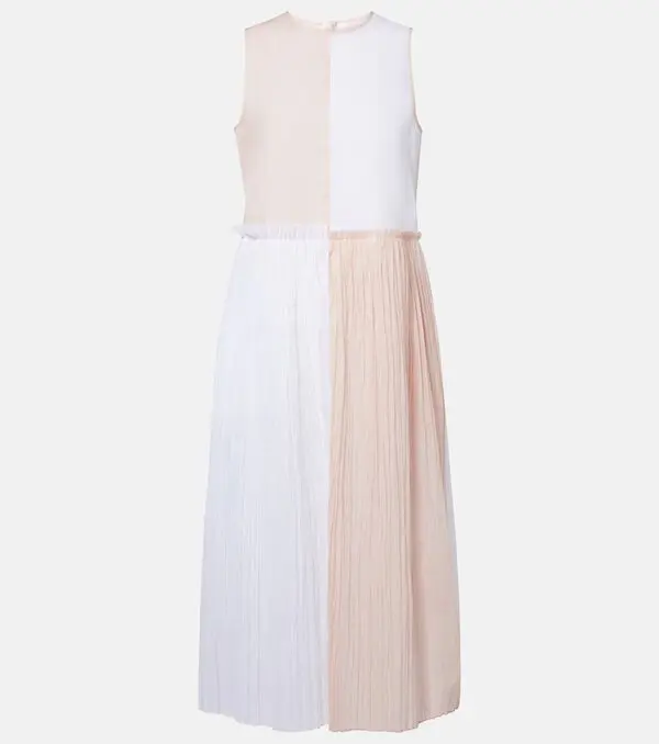 JIL SANDER Pleated Cotton Organza Muslin Midi Dress - Pink