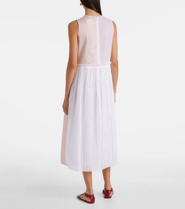 JIL SANDER Pleated Cotton Organza Muslin Midi Dress - Pink