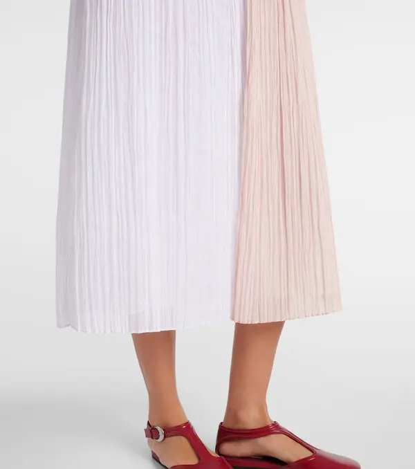 JIL SANDER Pleated Cotton Organza Muslin Midi Dress - Pink