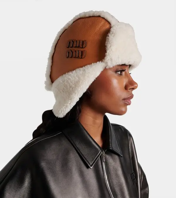 Miu Miu Shearling-trimmed Leather Trapper Hat
