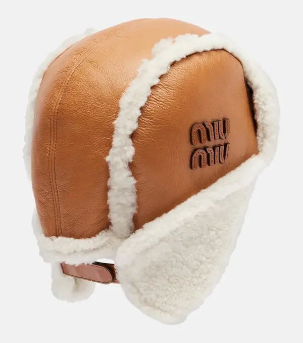 Miu Miu Shearling-trimmed Leather Trapper Hat