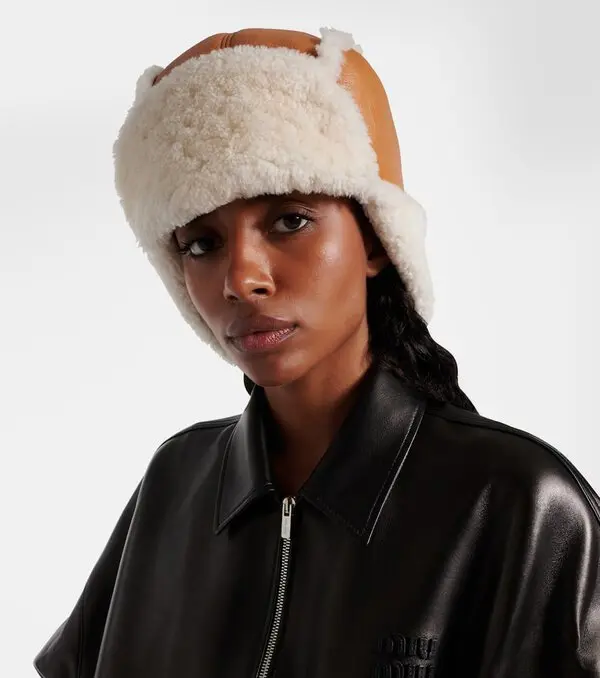 Miu Miu Shearling-trimmed Leather Trapper Hat