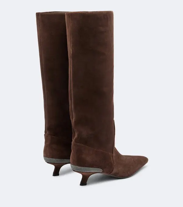 Brunello Cucinelli Monili Suede Knee-high Boots - Brown