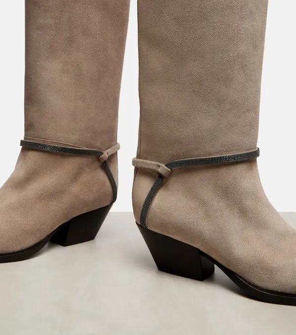 Brunello Cucinelli Monili Suede Knee-high Boots - Grey
