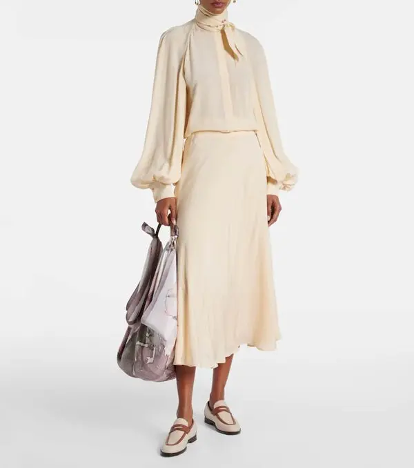 Loro Piana Valmy Tie-neck Silk Blouse
