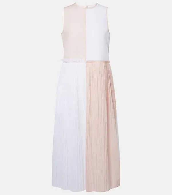 JIL SANDER Pleated Cotton Organza Muslin Midi Dress - Pink