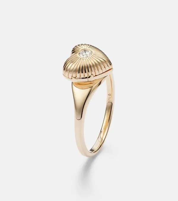 PERSEE 9kt Yellow Heart Locket Ring With Diamond