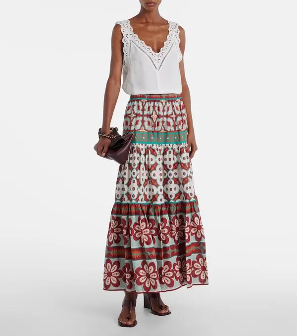 La DoubleJ Printed Tiered Cotton Maxi Skirt