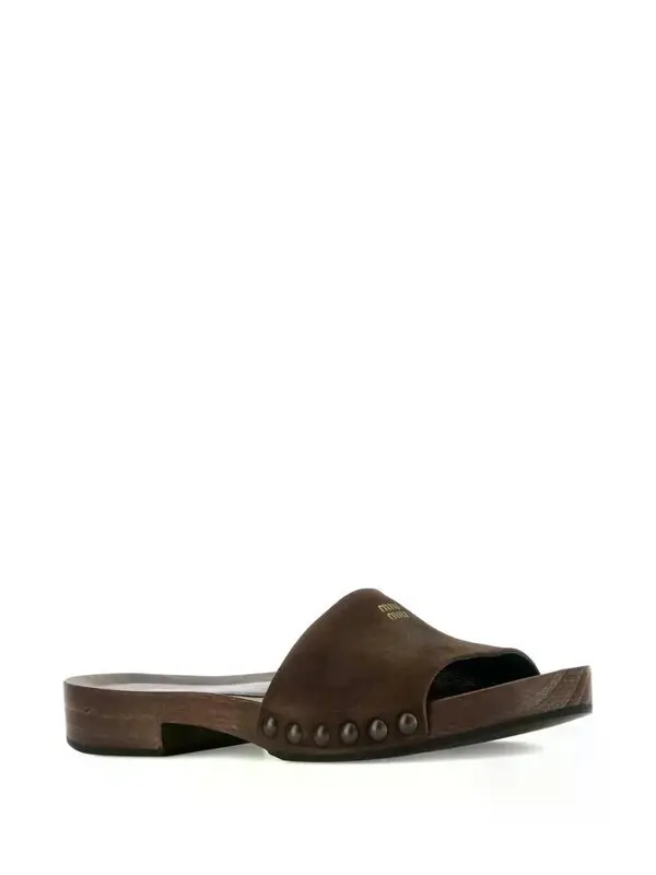 Miu Miu Studded Suede Sandals - Brown