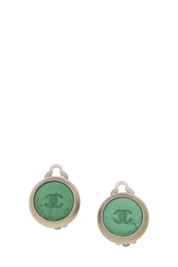 Chanel Button Stud Earrings - Green