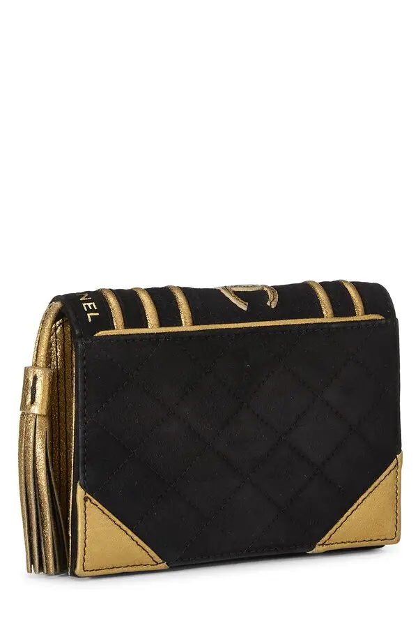 Chanel Quilted Suede Bible Clutch - Black