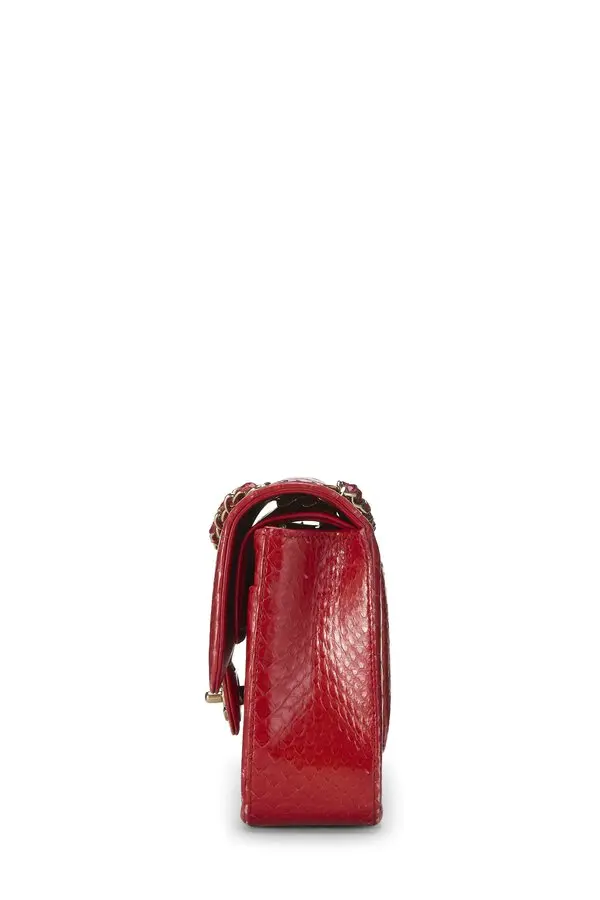 Chanel Python Classic Double Flap Medium Shoulder Bag - Red