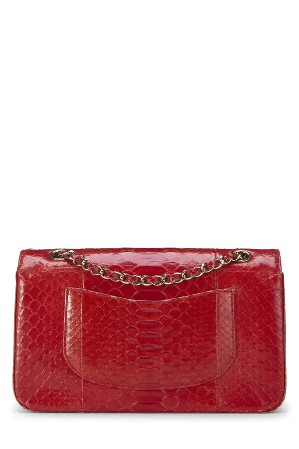 Chanel Python Classic Double Flap Medium Shoulder Bag - Red