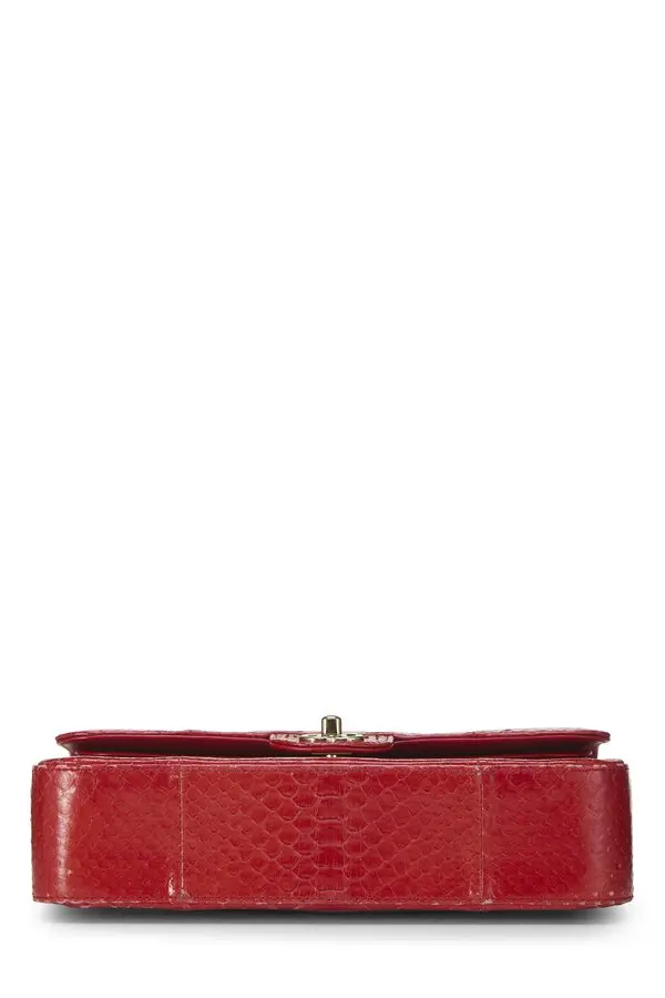 Chanel Python Classic Double Flap Medium Shoulder Bag - Red
